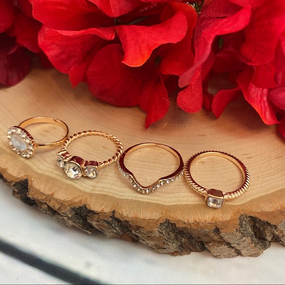Jewelry | 7 Pcs Elegant Gold And Crystal Ring Set | Poshmark